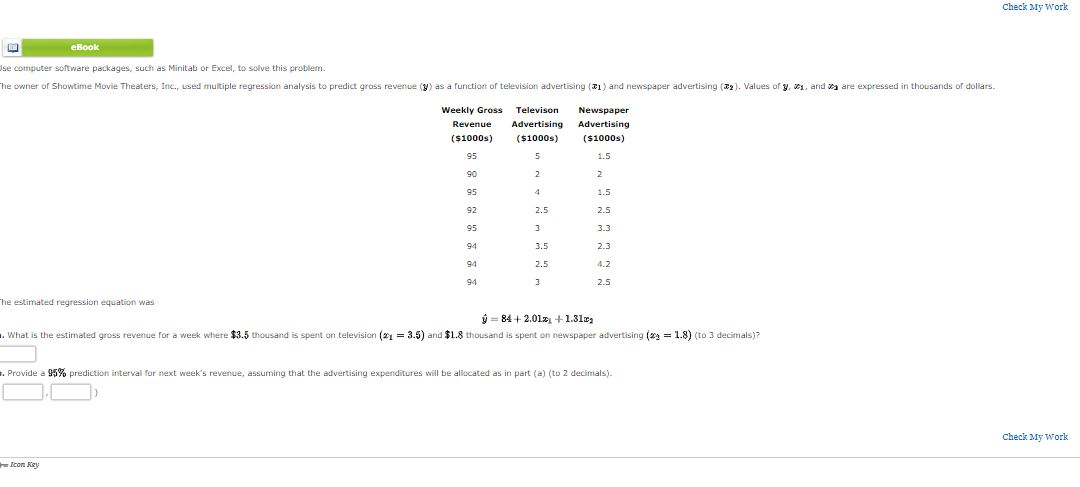 Solved Check My Work eBook Use computer software packages, | Chegg.com
