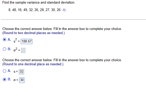Solved Find the sample variance and standard deviation. | Chegg.com