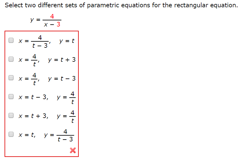 Solved Select two different sets of parametric equations for | Chegg.com