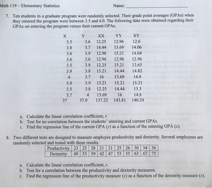 Solved Math 119- Elementary Statistics Name: Ten students in | Chegg.com