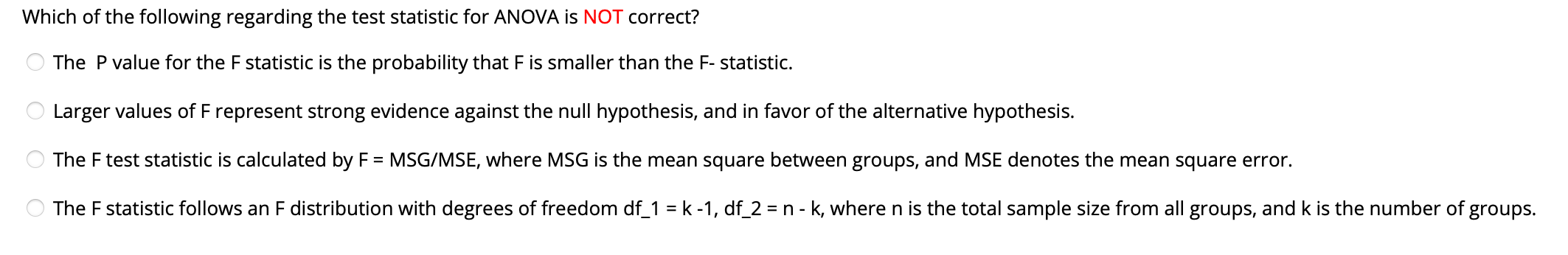 Solved Which Of The Following Regarding The Test Statistic
