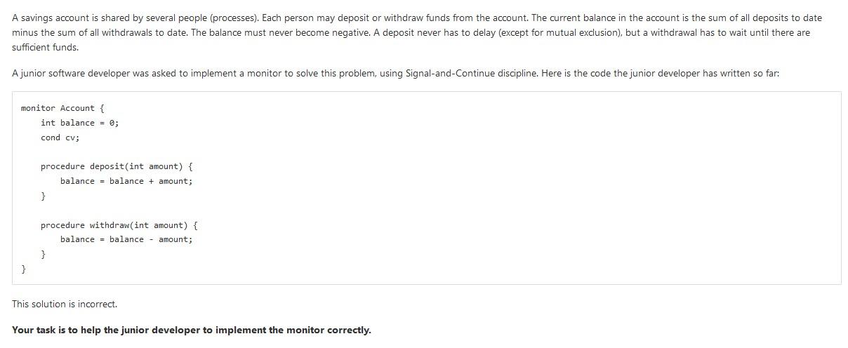 Solved sufficient funds. monitor Account \{ int balance =0; | Chegg.com