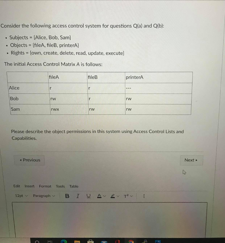 Solved Consider the following access control system for | Chegg.com