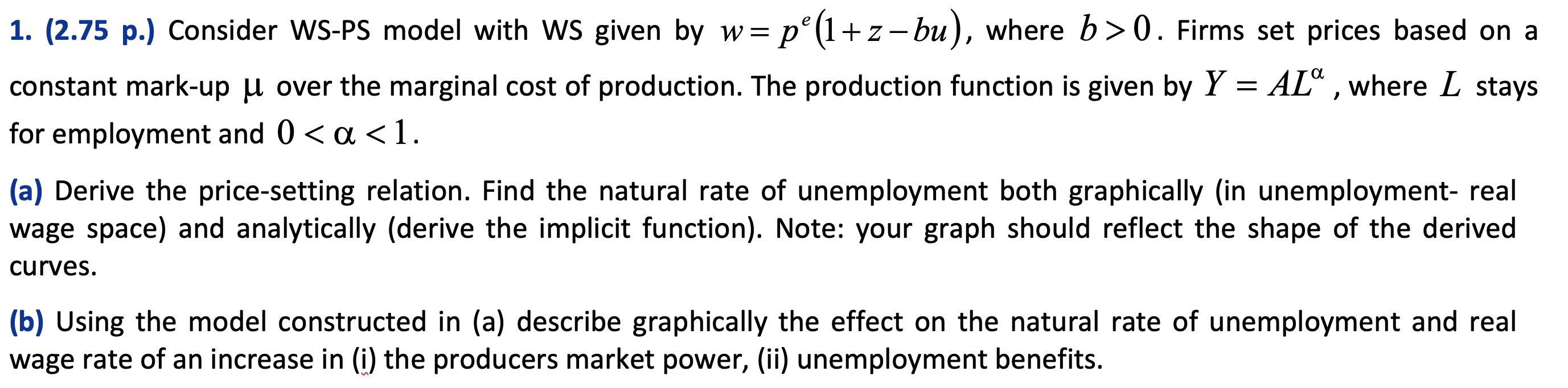 1. (2.75 p.) Consider WS-PS model with Ws given by w= | Chegg.com