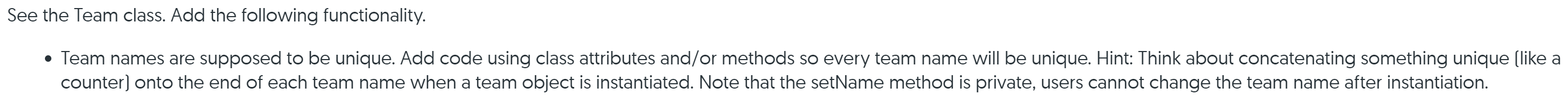 Solved See the Team class. Add the following functionality. | Chegg.com