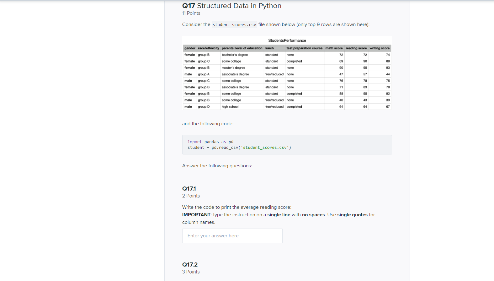 Solved Q17 Structured Data In Python 11 Points Consider The 