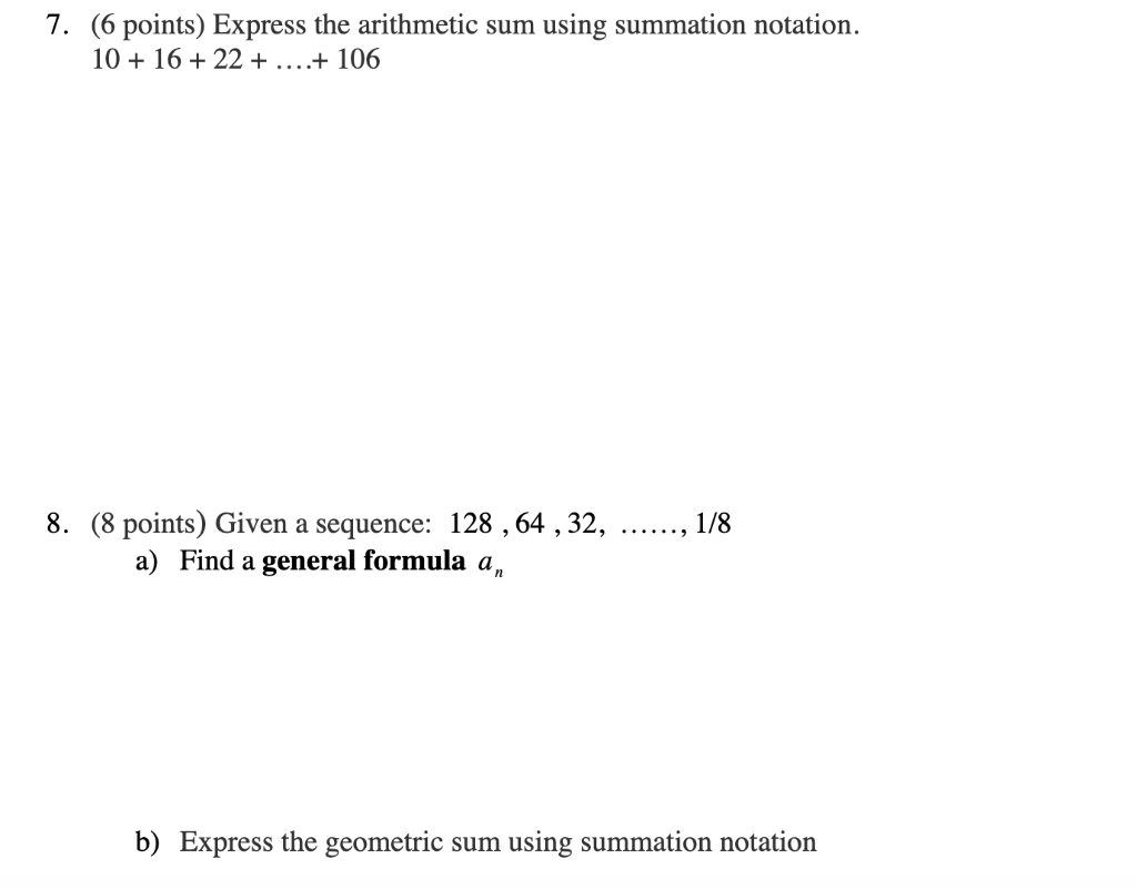 Solved 7. (6 points) Express the arithmetic sum using | Chegg.com Solved 7. (6 points) Express the arithmetic sum using | Chegg.com