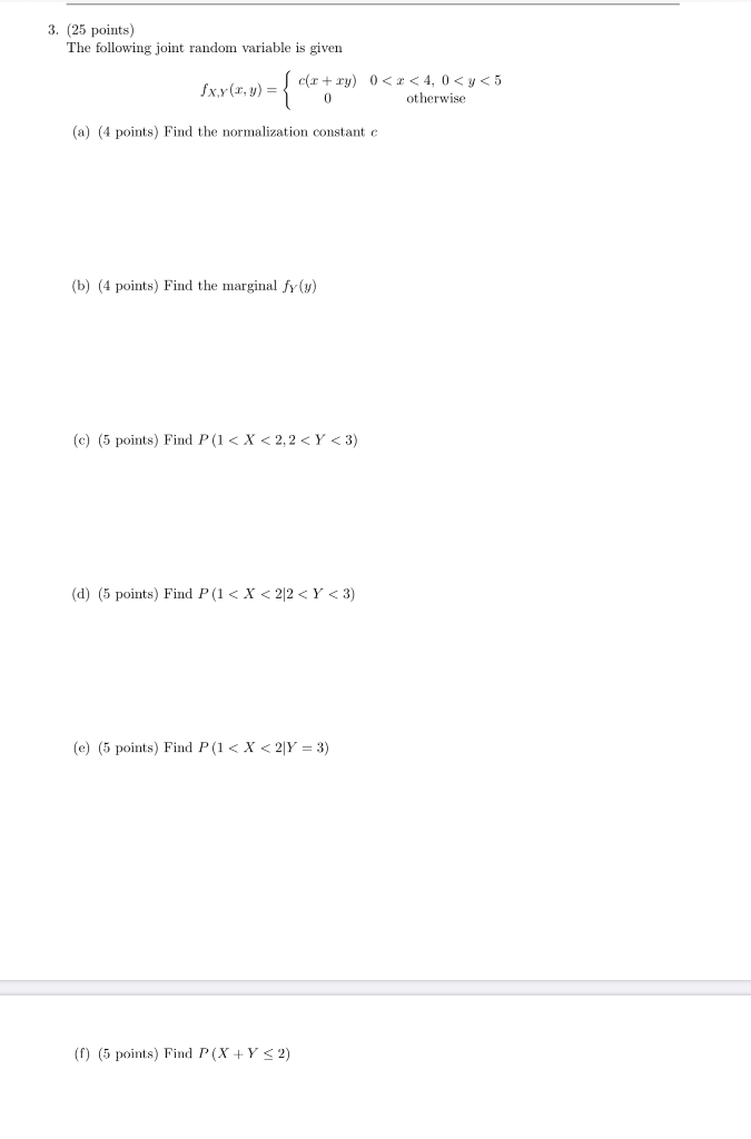 Solved 3. (25 points) The following joint random variable is | Chegg.com