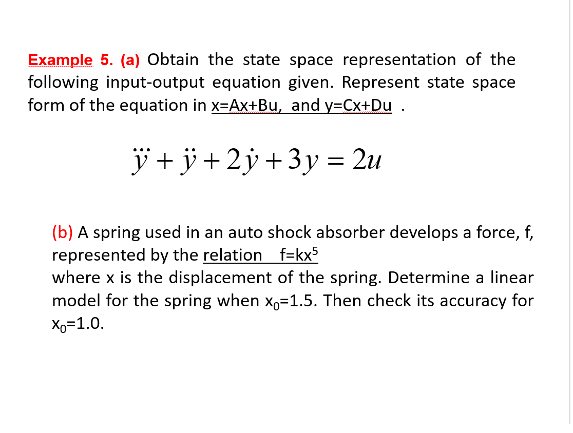 Solved Example 5. (a) Obtain the state space representation | Chegg.com