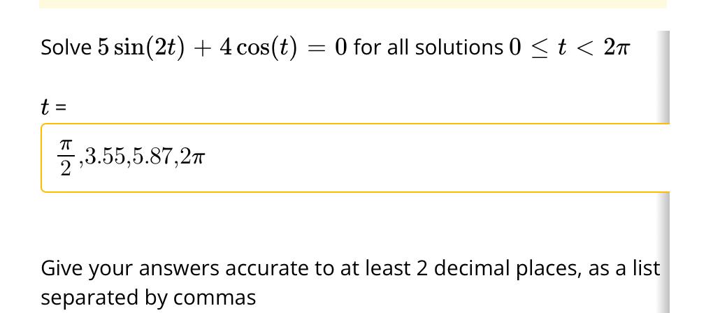 Solved Solve 5cos(2ϕ)=5cos2(ϕ)−3 for all solutions 0≤ϕ