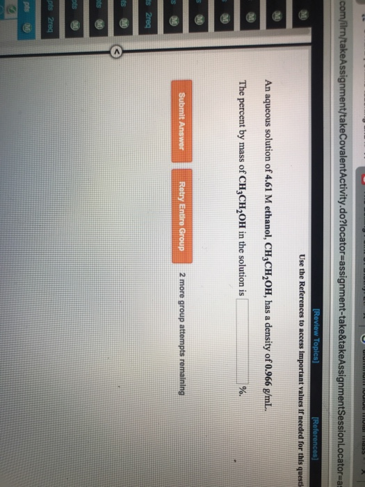 Solved An aqueous solution of 4.61 M ethanol, CH3CH2OH, has | Chegg.com