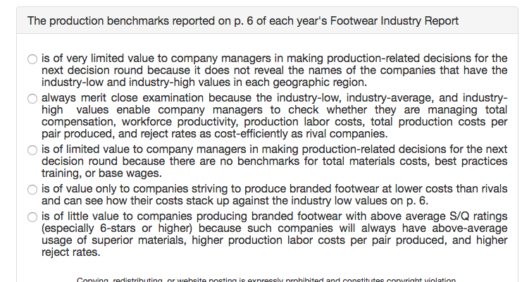 Solved The production benchmarks reported on p. 6 of each | Chegg.com