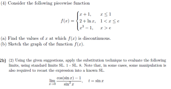 Solved (4) Consider the following piecewise function | Chegg.com