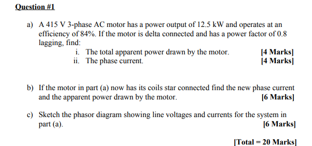 Solved a) A 415 V 3-phase AC motor has a power output of | Chegg.com