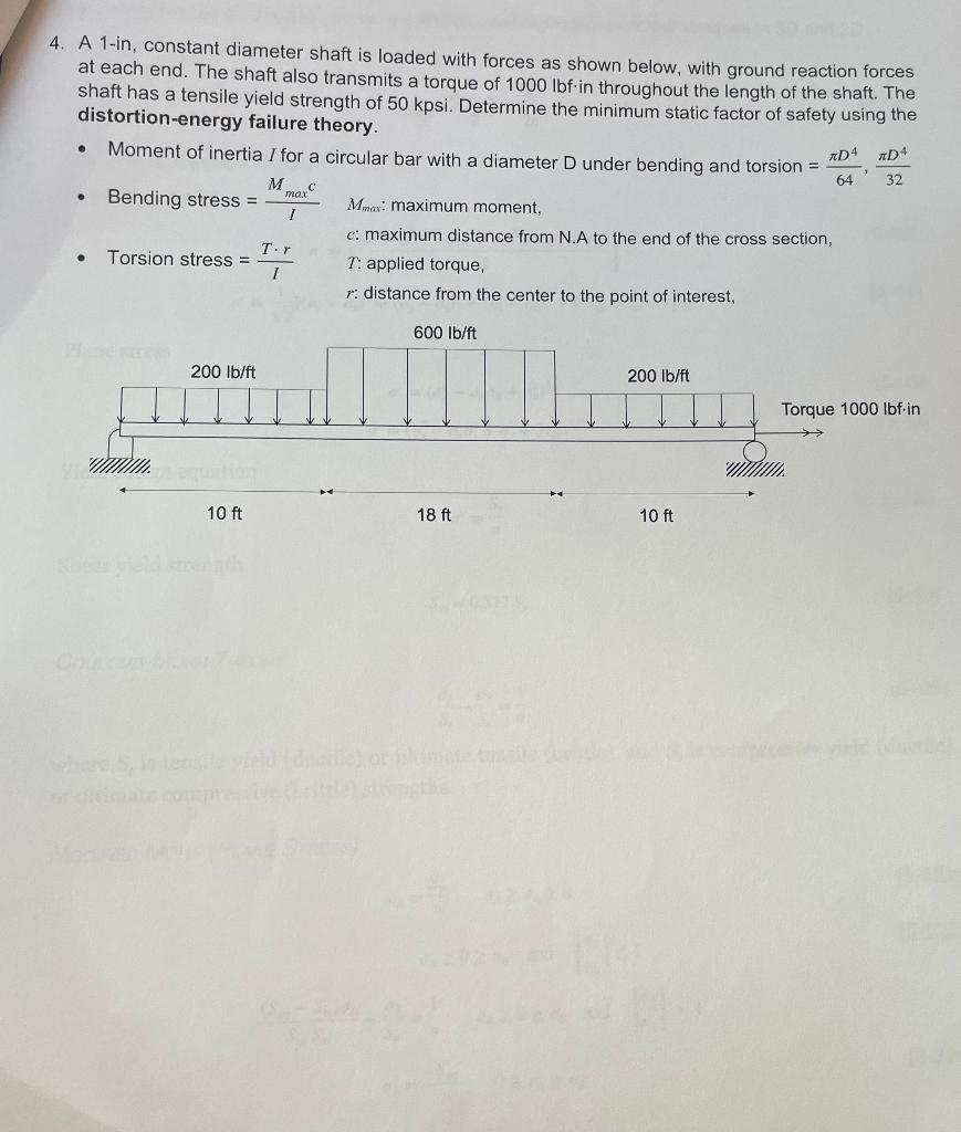 Solved 4. A 1-in, constant diameter shaft is loaded with | Chegg.com
