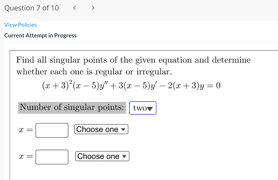 Solved Current Attempt in Progress Find all singular points | Chegg.com