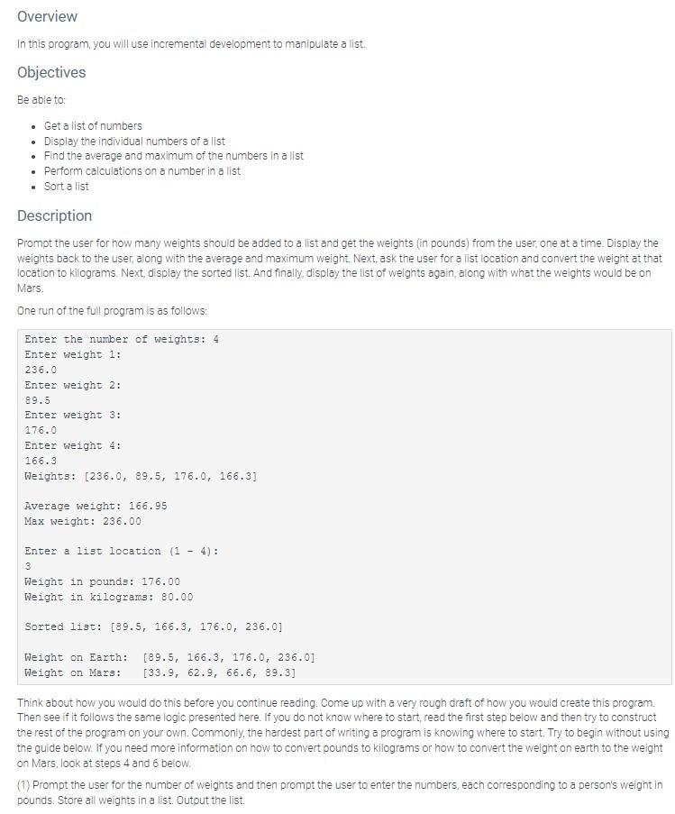 Solved Overview In this program, you will use incremental | Chegg.com