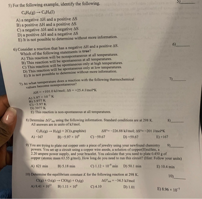 Solved 3) 5) For the following example, identify the | Chegg.com