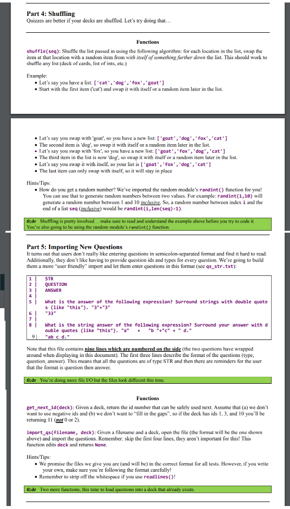 Representing a Flashcard, a Deck of Flashcards, and | Chegg.com
