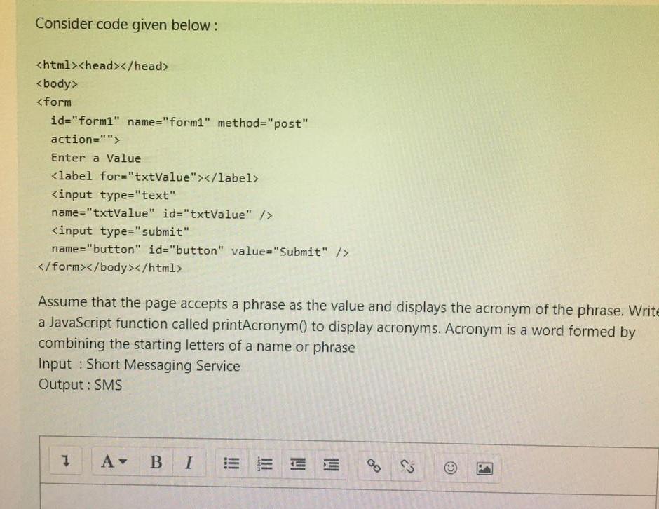 Solved Consider code given below: