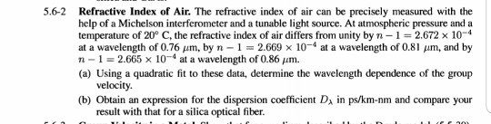 Solved 5.6-2 Refractive Index of Air. The refractive index | Chegg.com
