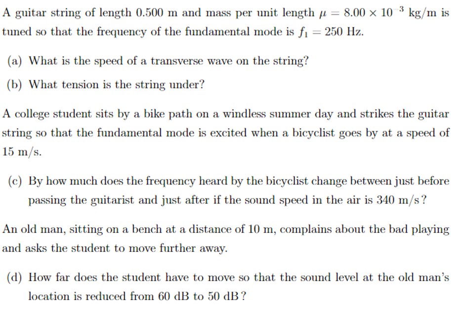 Solved A guitar string of length 0.500m ﻿and mass per unit | Chegg.com