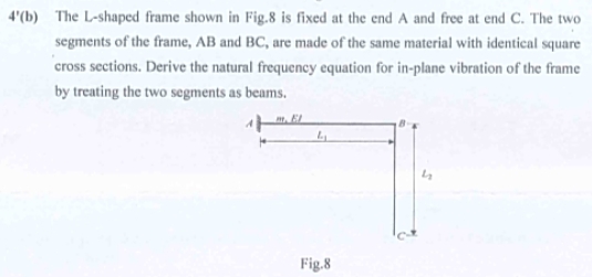 [Solved]: '(b) The L-shaped frame shown in Fig.8 is fix