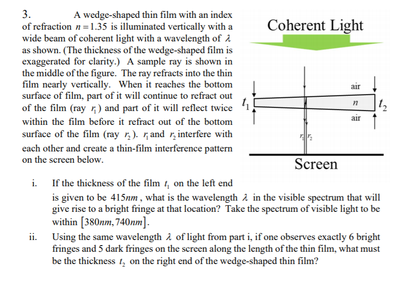 Coherent Light 3. A wedge-shaped thin film with an | Chegg.com