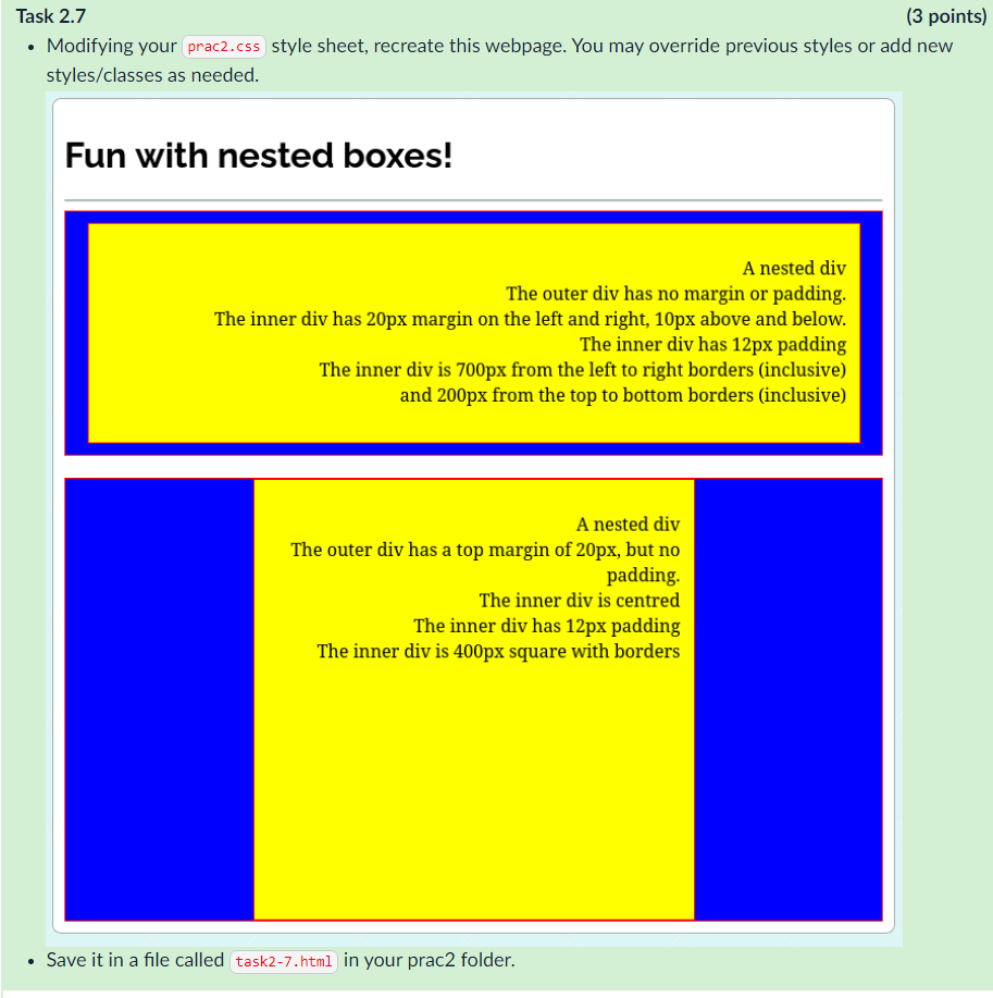 Solved Task 2.7 (3 points) • Modifying your prac2.css style | Chegg.com