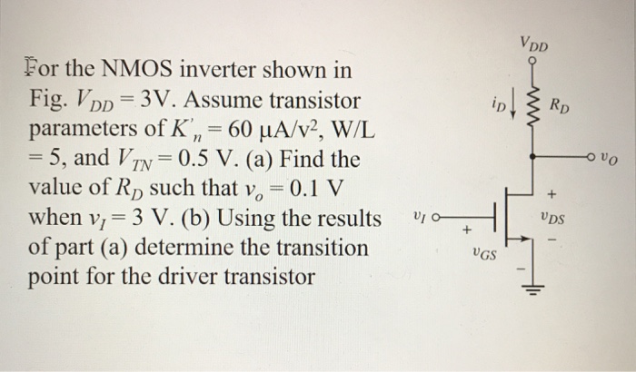 Solved VDD For the NMOS inverter shown in Fig. VDD 3V. | Chegg.com