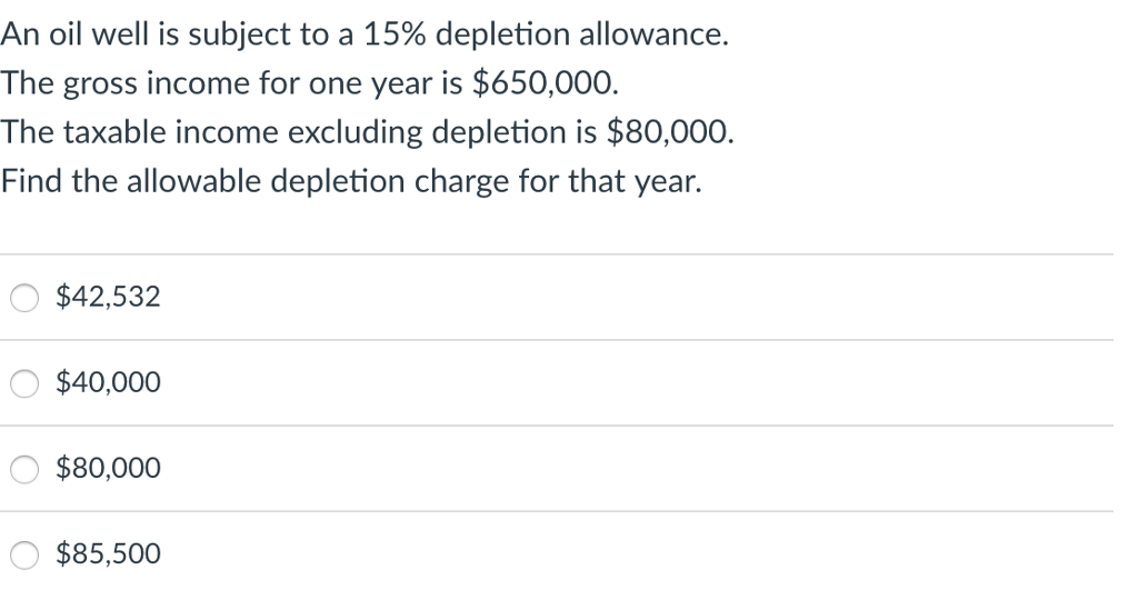 Solved An oil well is subject to a 15% depletion allowance. | Chegg.com