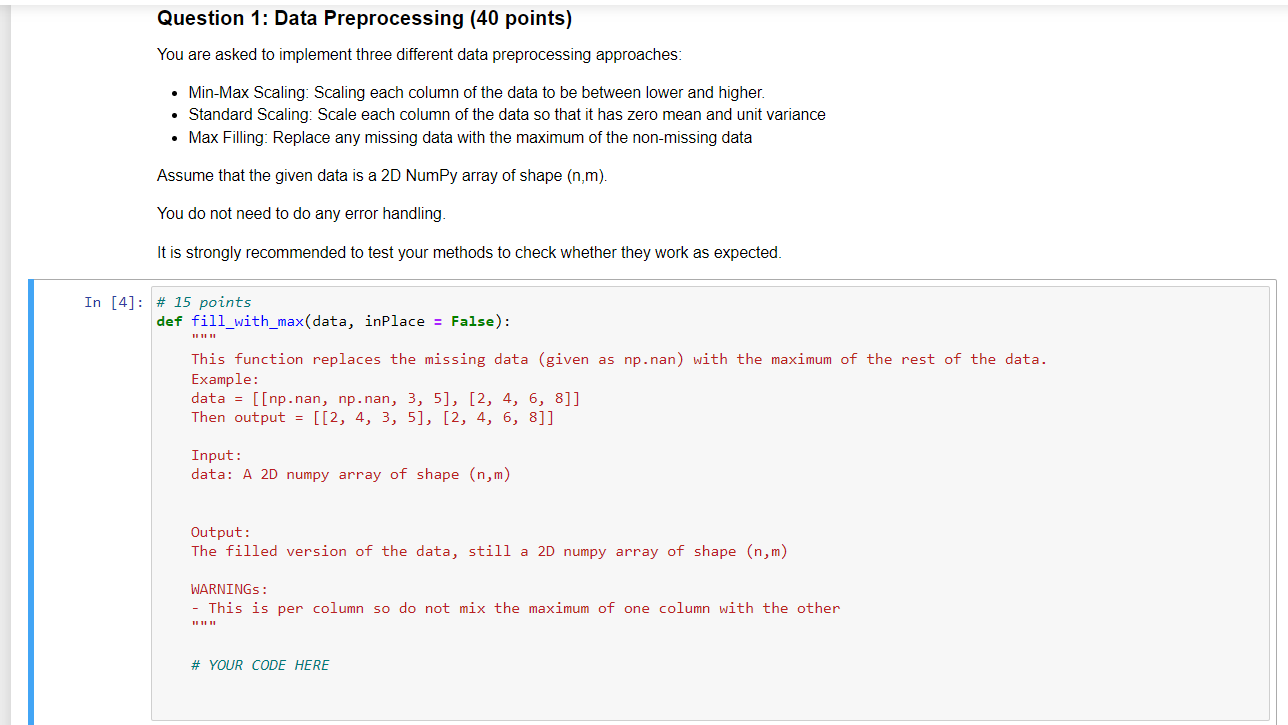 Solved Question 1: Data Preprocessing (40 points) You are | Chegg.com