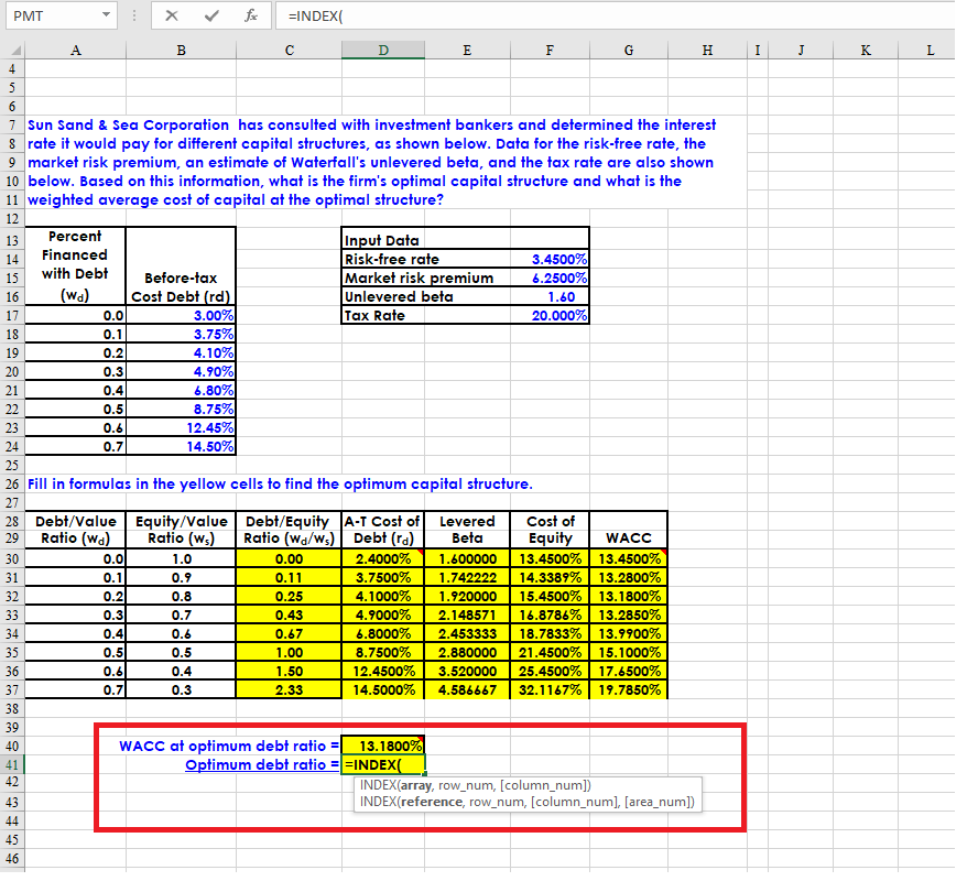 Solved PMT X f =INDEX I J K L A B с D E F G H 4 5 6 7 Sun | Chegg.com