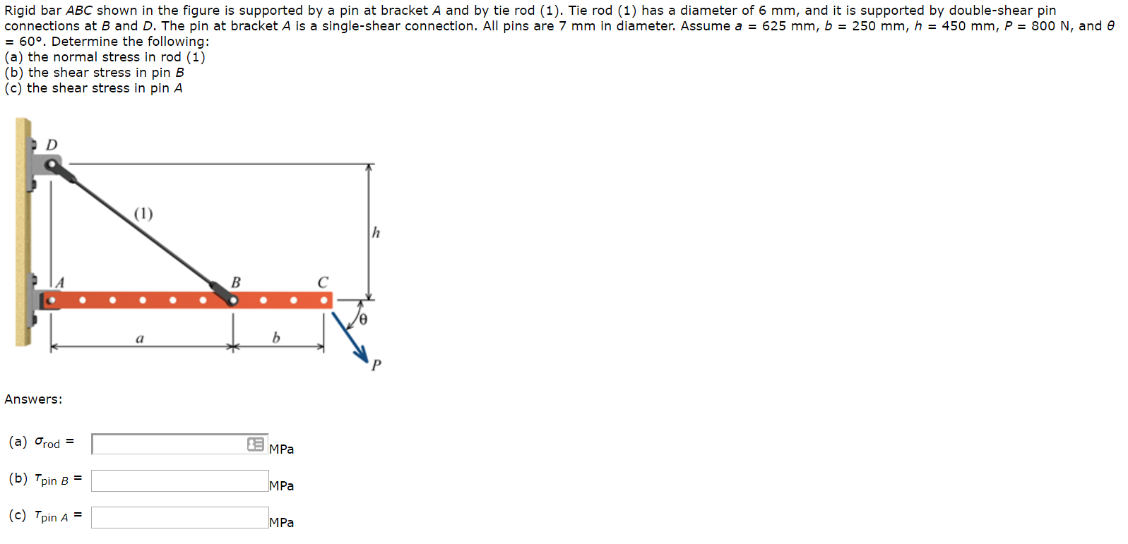 Solved Rigid bar ABC shown in the figure is supported by a | Chegg.com