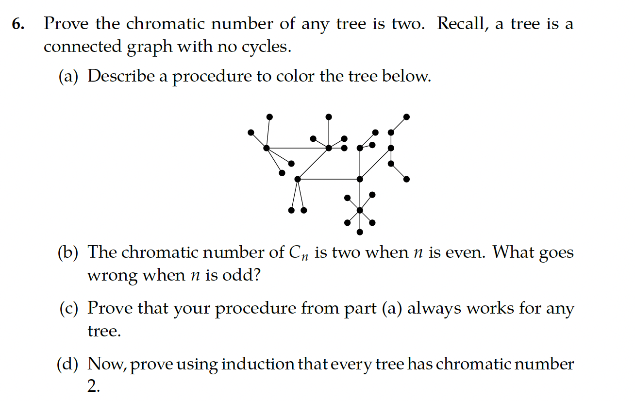 Solved Prove the chromatic number of any tree is two. | Chegg.com