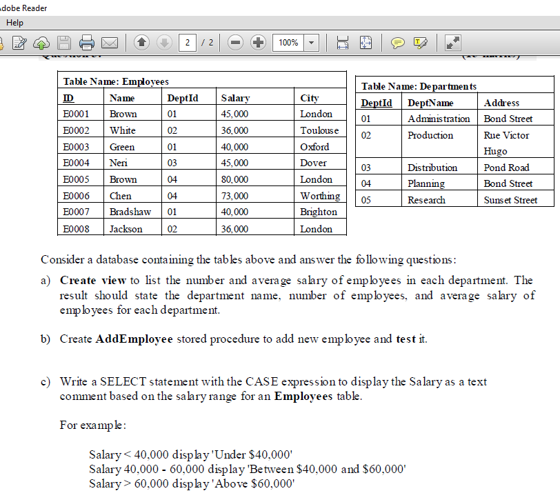 Solved dobe Reader Help 2 / 2 100% e SERT Table Name: | Chegg.com