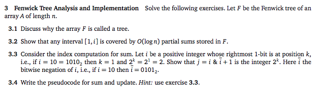 3 Fenwick Tree Analysis and Implementation Solve the | Chegg.com