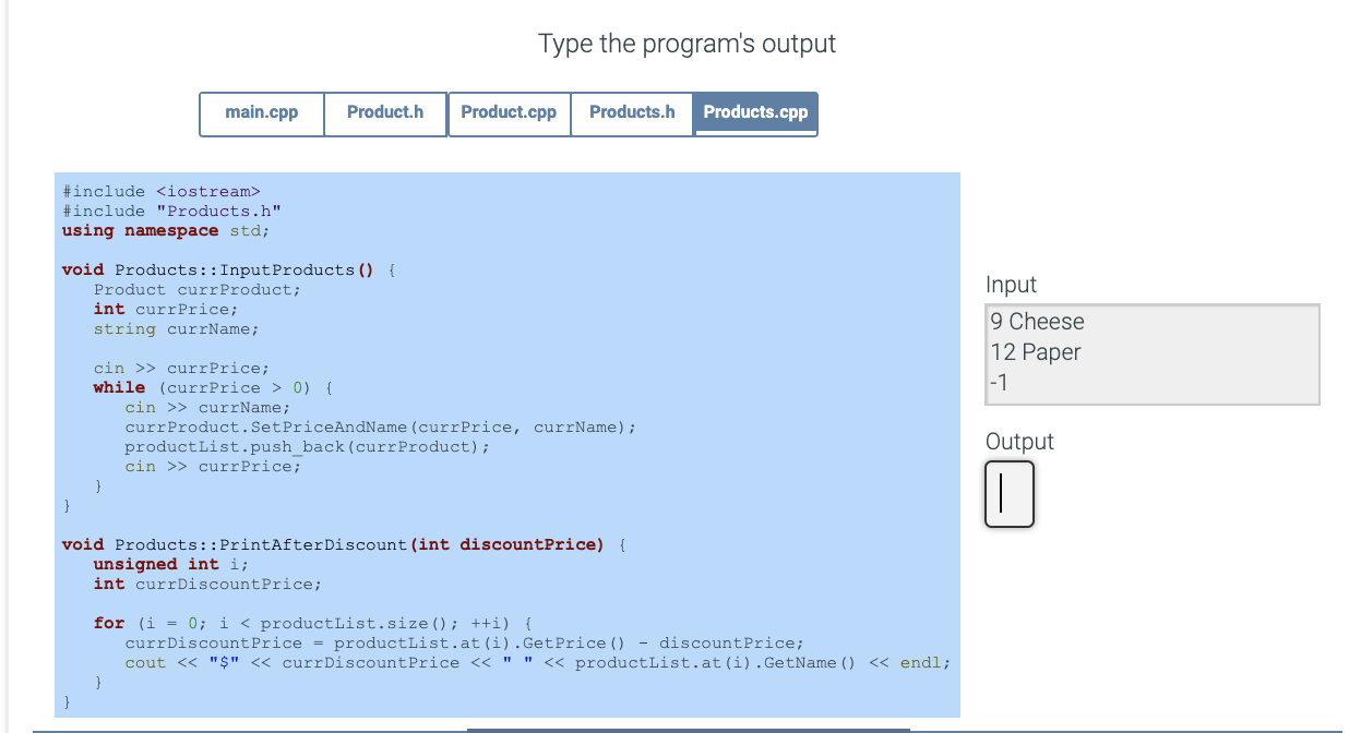 Solved Type the program's output main.cpp Product.h | Chegg.com
