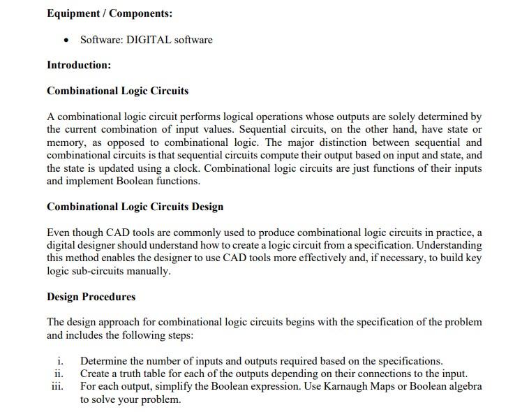 Solved Equipment / Components: • Software: DIGITAL software | Chegg.com