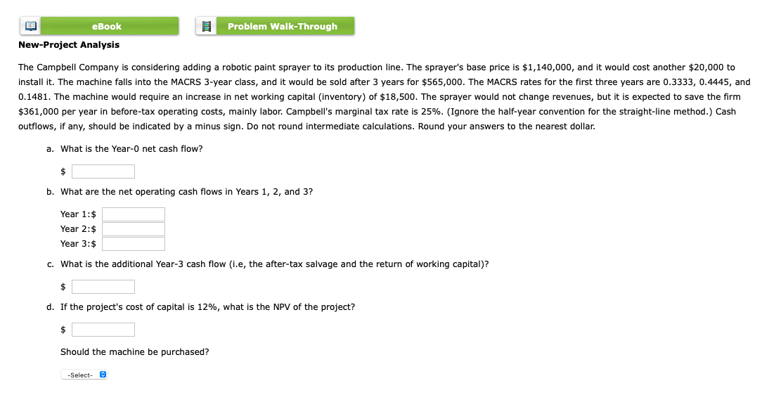Solved eBook Problem Walk-Through New-Project Analysis The | Chegg.com