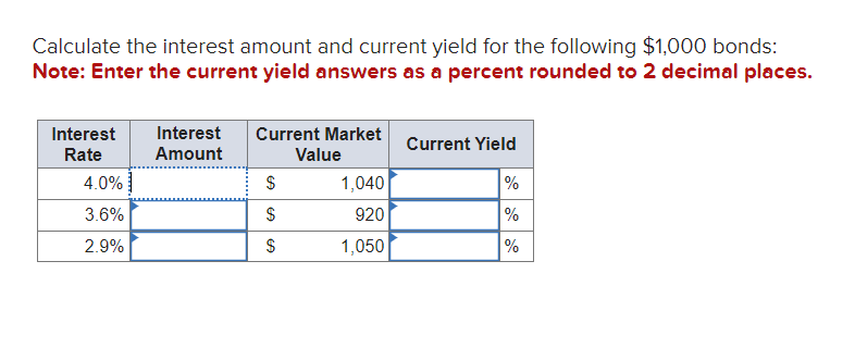 Solved Calculate the interest amount and current yield for | Chegg.com