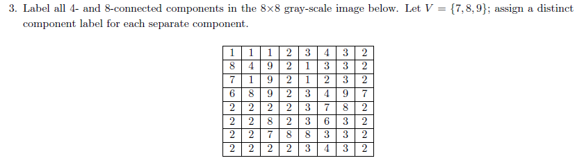 Solved 3. Label all 4- and 8-connected components in the 8x8 | Chegg.com