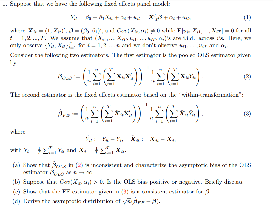 1. Suppose that we have the following fixed effects | Chegg.com