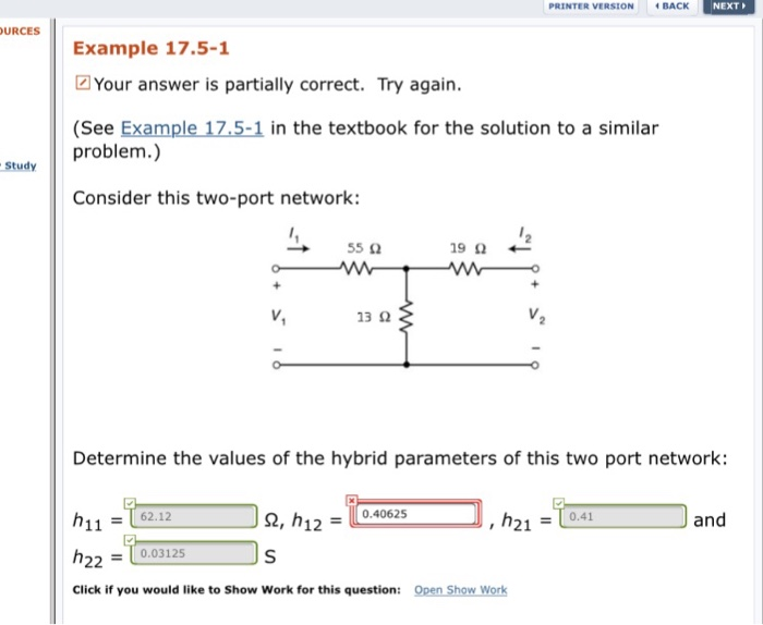Solved PRINTER VERSION BACK NEXT URCES Example 17.5-1 Your | Chegg.com