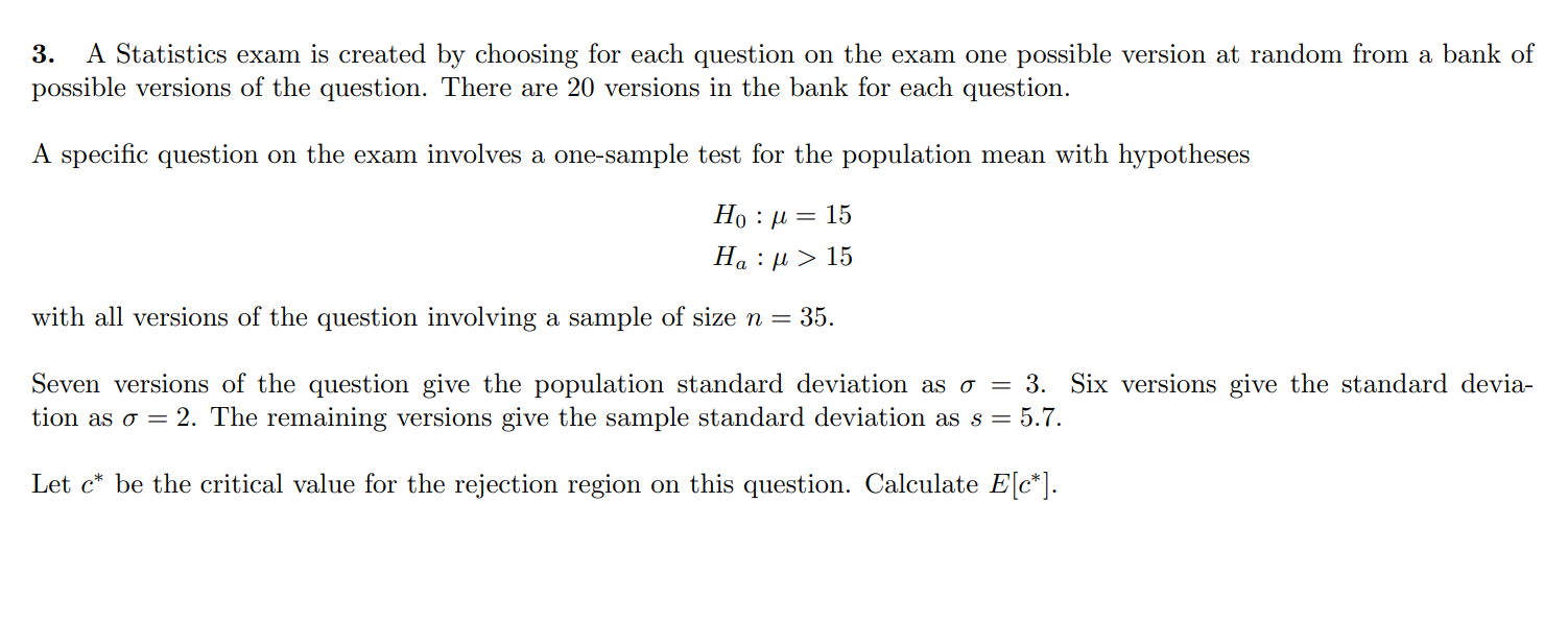3. A Statistics exam is created by choosing for each | Chegg.com