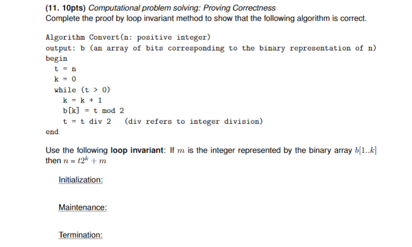 Solved (11. 10pts) Computational problem solving: Proving | Chegg.com