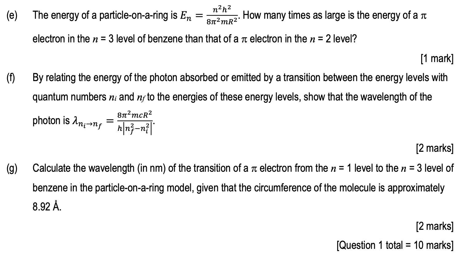 Solved Question 1 In the particle-on-a-ring model, a quantum | Chegg.com