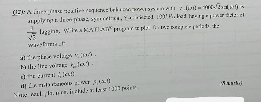 Solved Q2): A three-phase positive-sequence balanced power | Chegg.com