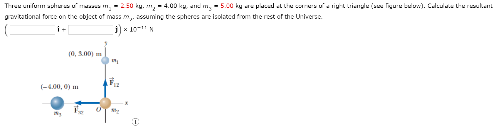 Solved Three uniform spheres of masses m 1 = 2.50 kg, m2 = | Chegg.com