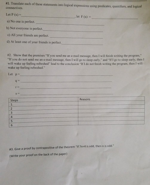 Solved #1 Translate each of these statements into logical | Chegg.com